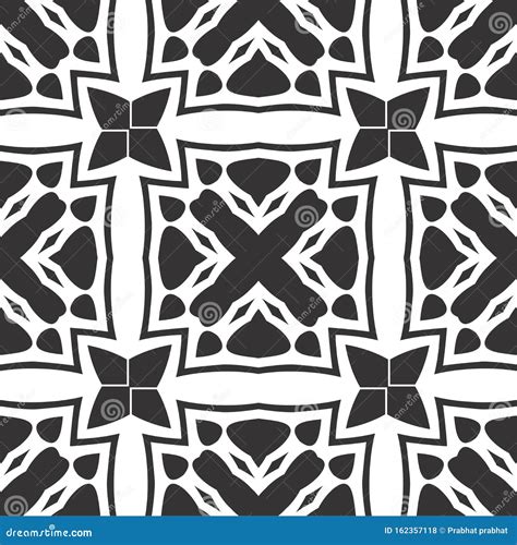 Vector Monochrome Seamless Pattern Abstract Geometric Floral Ornament
