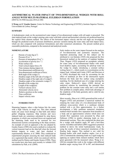 pdf asymmetrical water impact of two dimensional wedges with roll