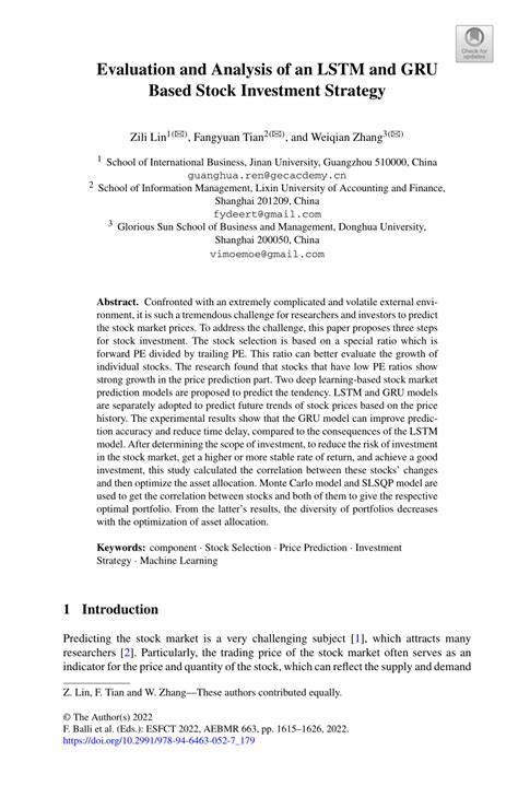 pdf evaluation and analysis of an lstm and gru based stock investment