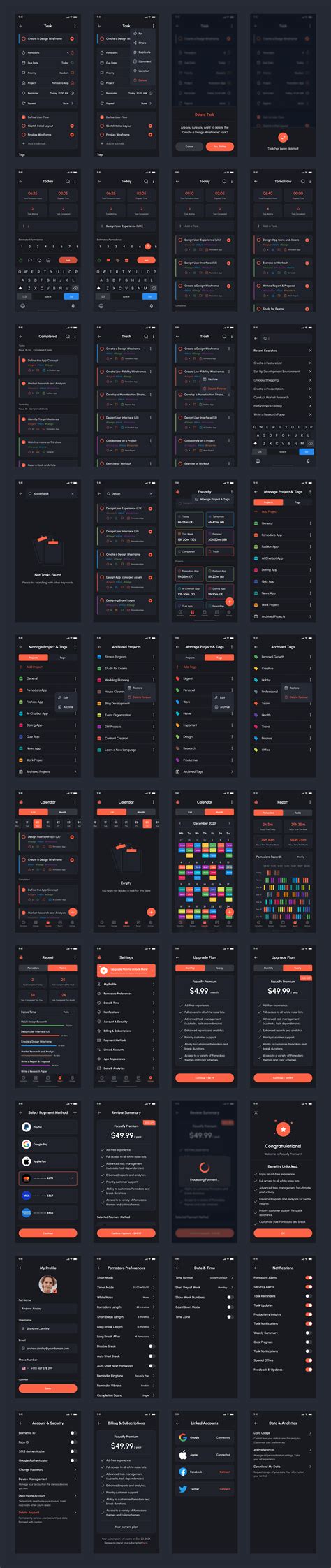 Focusify Pomodoro And Task Management App Ui Kit Behance
