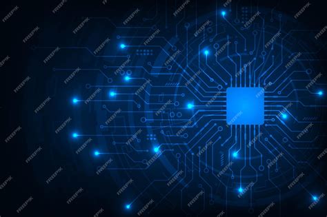Premium Vector Vector Futuristic Microchip Cpu Circuit Board Blue Light Tech Circle Technology