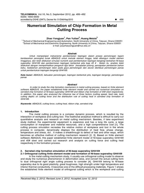 Numerical Simulation Of Chip Formation In Metal Abaqus Pdf Finite