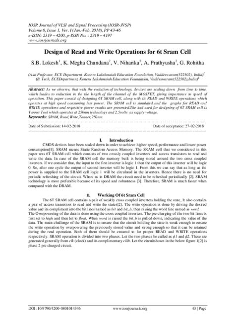 pdf design of read and write operations for 6t sram cell