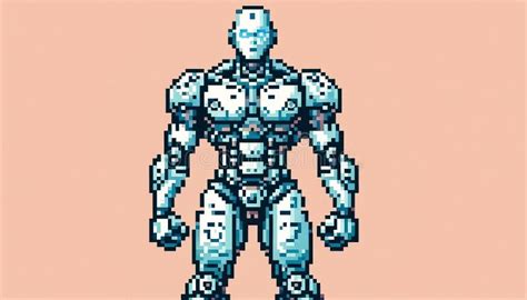Pixel Art Of A Futuristic Humanoid Robot Stock Illustration Illustration Of Concept Landscape