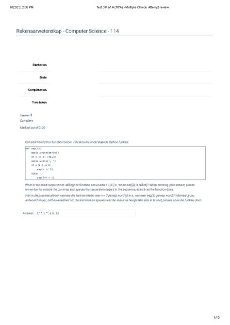 Test 3 Part A 70 Multiple Choice Attempt Review