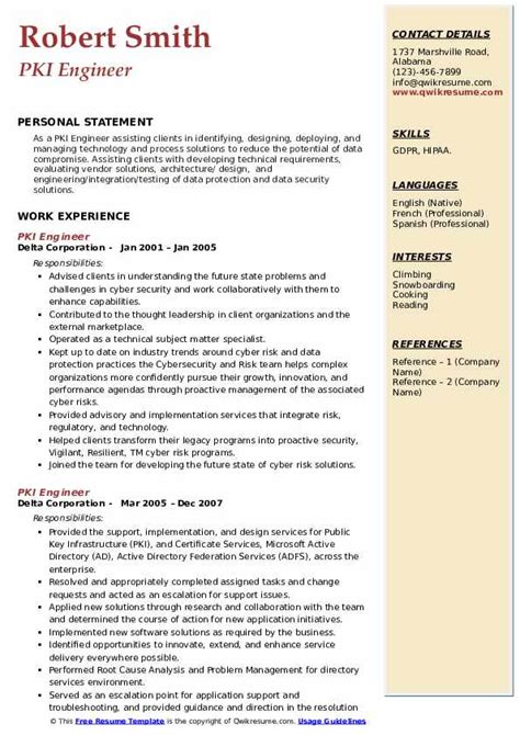 10 pki engineer resume samples and templates for 2025