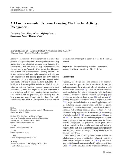 pdf a class incremental extreme learning machine for activity recognition
