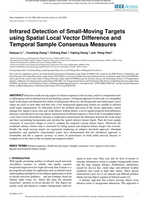 Pdf Infrared Detection Of Small Moving Targets Using Spatial Local Vector Difference And