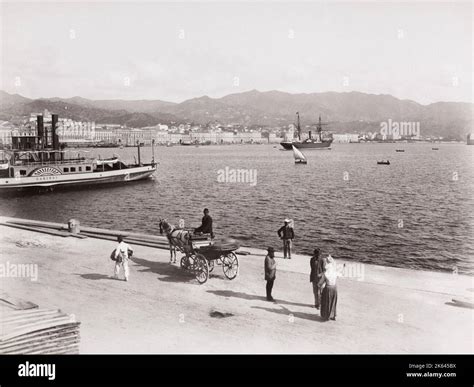 19th Century Vintage Photograph View Of The Port At Messina Siciliy