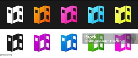 흑백 배경에 격리 된 박물관 가이드 브로셔 아이콘을 설정합니다 전시 가이드북 전단지 소책자 전단지 인쇄 벡터 개념에 대한 스톡 벡터 아트 및 기타 이미지 Istock