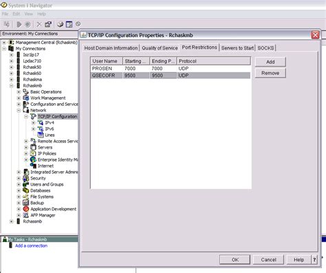 tcp ip port restrictions using system i navigator