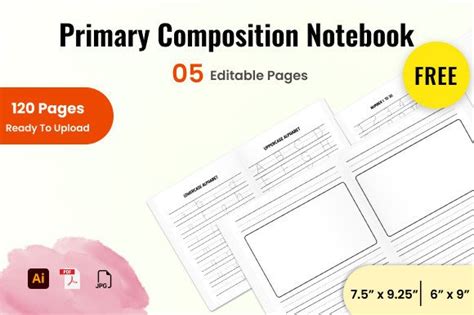 Primary Composition Notebook Graphic By BoudaTemplate Creative Fabrica