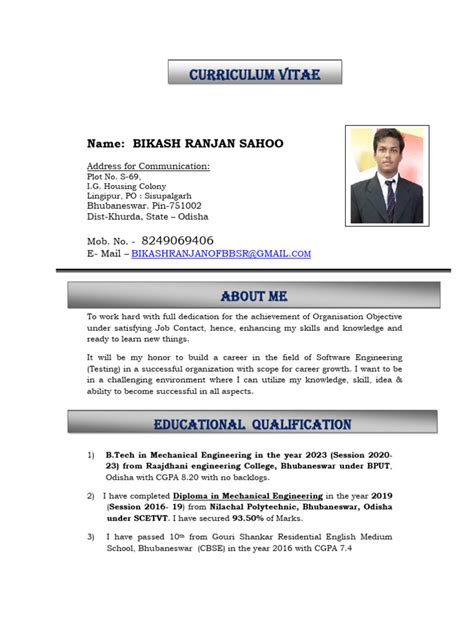 Cv Bikash Ranjan Sahoo Pdf Learning Cognition