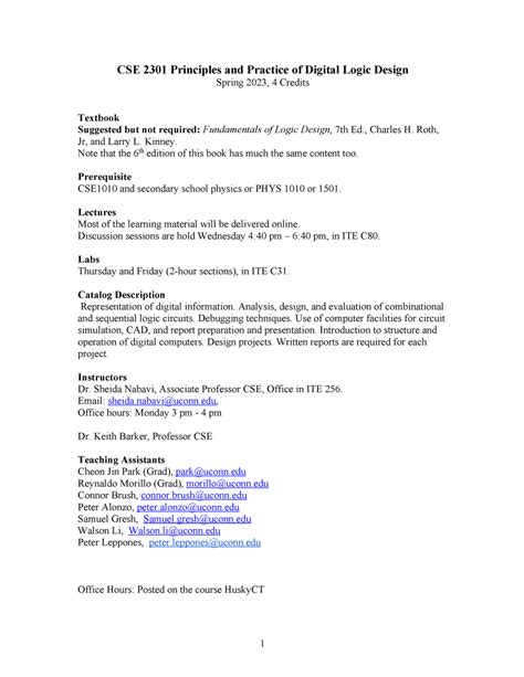 S23 Cse 2301 Syllabus Cse 2301 Principles And Practice Of Digital
