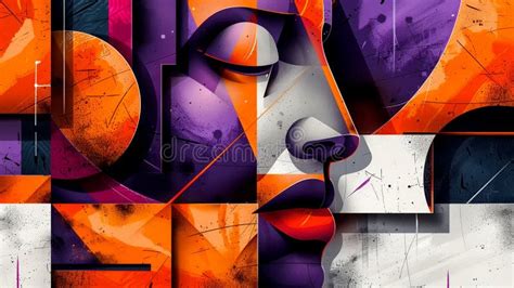 Vibrant Abstract Portrait Showcasing Geometric Shapes And Bold Colors At Dawn Stock Illustration