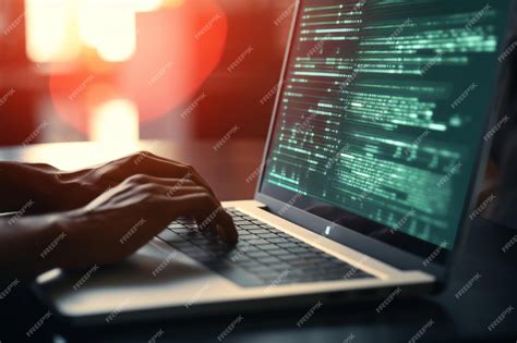 Premium Photo Man Type On Keyboard Of Laptop Showing A Screen With Coding