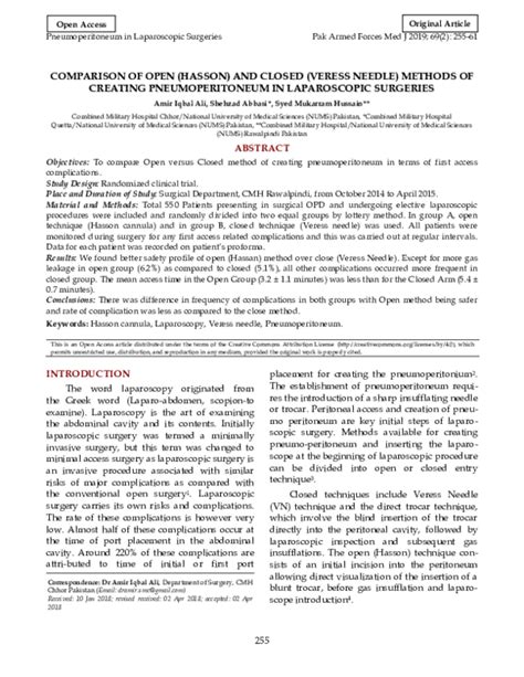 Pdf Comparison Of Open Hasson And Closed Veress Needle Methods Of