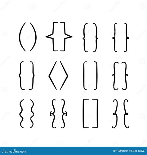 Set Of Braces Or Curly Brackets Icon Hand Drawn Elements For Your Designs Stock Vector
