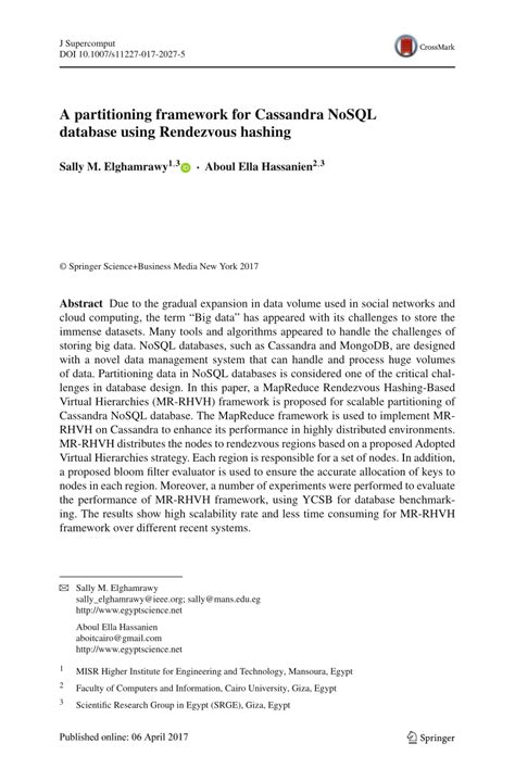 Pdf A Partitioning Framework For Cassandra Nosql Database Using Rendezvous Hashing