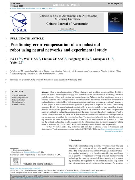 Pdf Positioning Error Compensation Of An Industrial Robot Using Neural Networks And