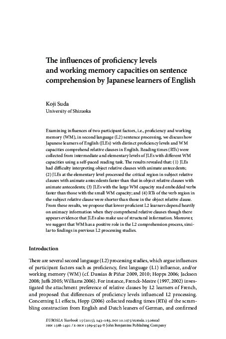 Pdf The Influences Of Proficiency Levels And Working Memory Capacities On Sentence