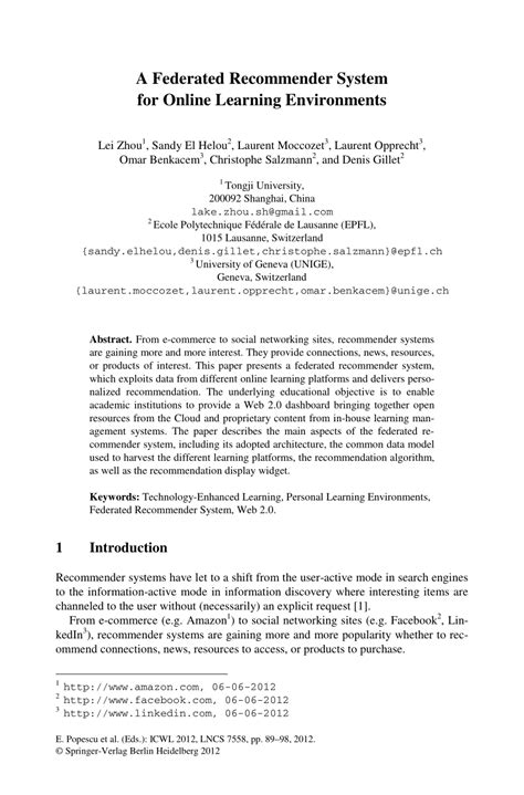 Pdf A Federated Recommender System For Online Learning Environments
