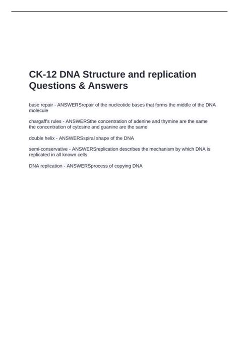 Ck 12 Dna Structure And Replication Questions And Answers Ck 12 Dna Structure And Replication