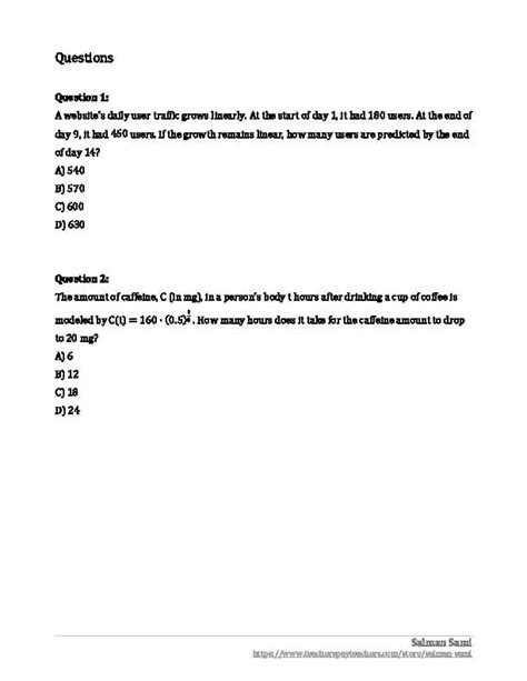 Digital Sat Math Algebra Practice Test 15 Questions With Explanations