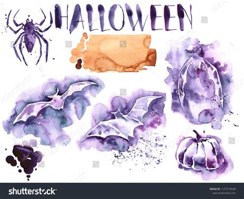 Halloween Watercolor Set Ghost Spider Pumpkin Stock Illustration 1177719538 Shutterstock