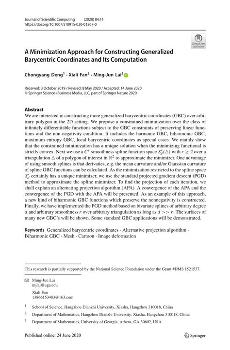 Pdf A Minimization Approach For Constructing Generalized Barycentric Coordinates And Its
