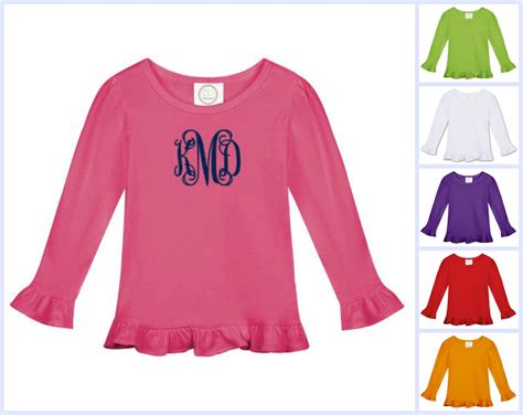 Monogrammed Ruffle Tee Girls Many Colors Etsy