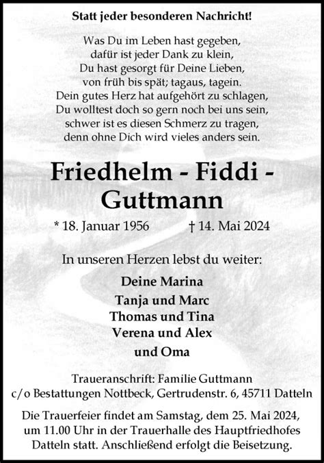 Traueranzeigen Von Friedhelm Guttmann Sich Erinnernde