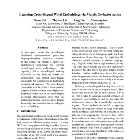 Learning Cross Lingual Word Embeddings Via Matrix Co Factorization