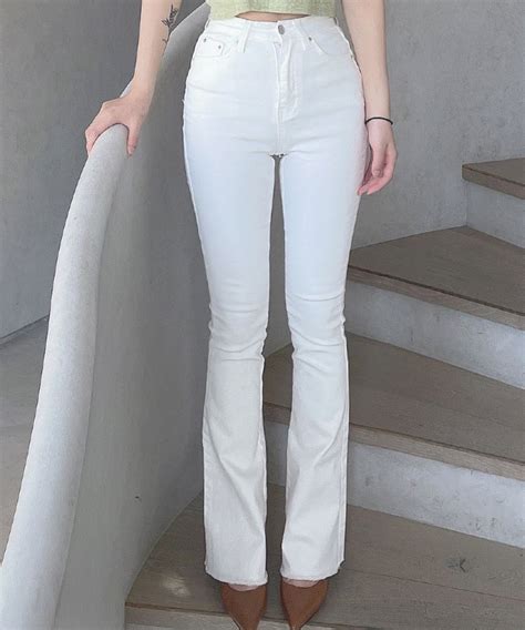 롱팬츠 베이직 화이트 롱 부츠컷 에이블리