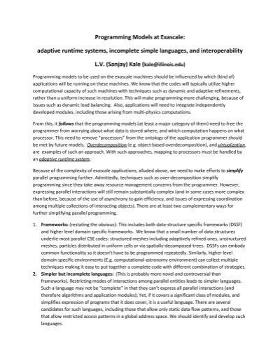 Programming Models At Exascale Adaptive Runtime Systems