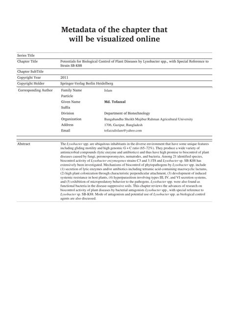 Pdf Potentials For Biological Control Of Plant Diseases By Lysobacter