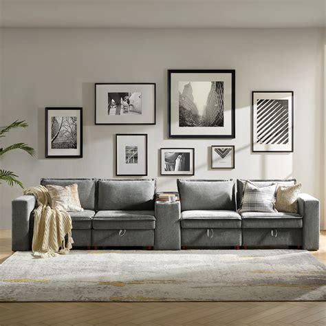 Modern Modular Sectional Sofa With Versatile Consoles 4 Seater Storage