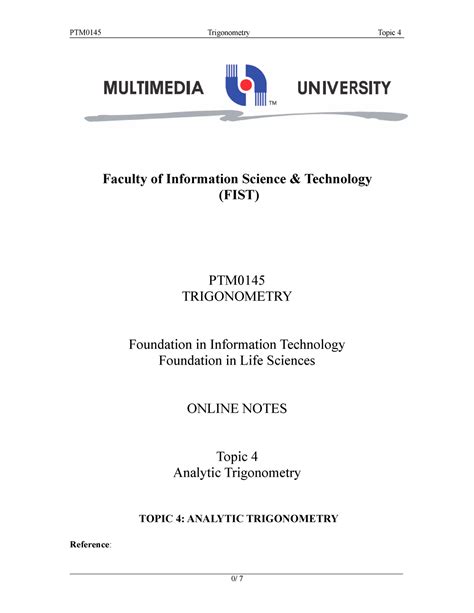 212773 Topic 04 Analytic Trigonometry Faculty Of Information Science