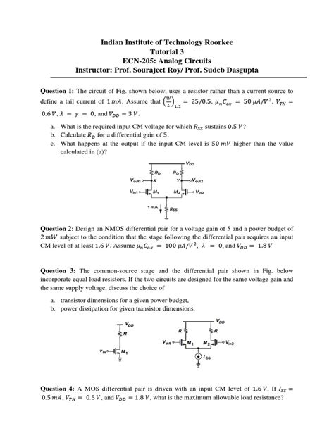 Analog Electronics Tutorial 3 Pdf Mosfet Analog Circuits