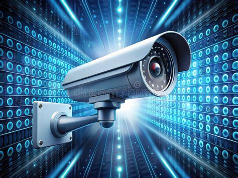 Futuristic Surveillance Camera A 3d Rendered Data Stream Visualization Of Advanced Security And