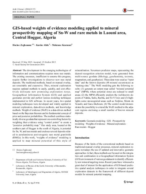 Pdf Gis Based Weights Of Evidence Modeling Applied To Mineral Prospectivity Mapping Of Sn W