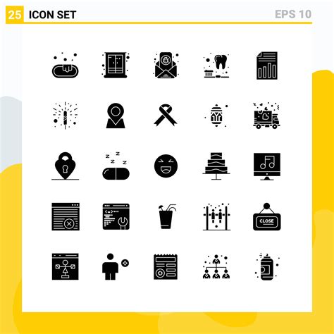 Set Of 25 Vector Solid Glyphs On Grid For Page Document Bug Teeth Brush Editable Vector Design