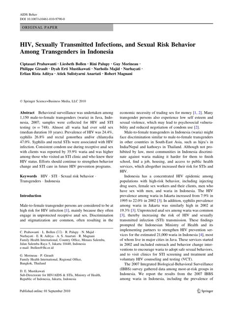 Pdf Hiv Sexually Transmitted Infections And Sexual Risk Behavior Among Transgenders In Indonesia