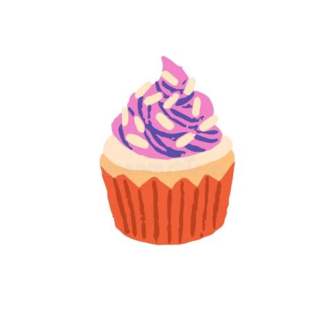 Cupcake With Swirl Shape Of Cream Cute Muffin With Meringue Sprinkles Small Cake In Wrapper