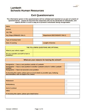 Exit Questionnaire Doc Template PdfFiller