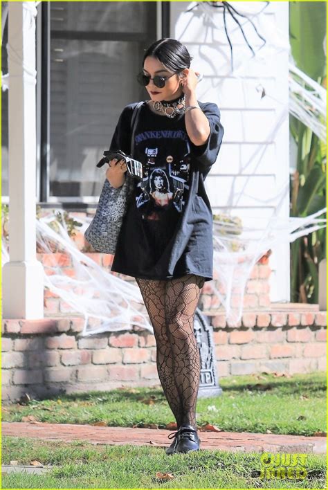Vanessa Hudgens Pairs Halloween T Shirt With Spiderweb Tights While
