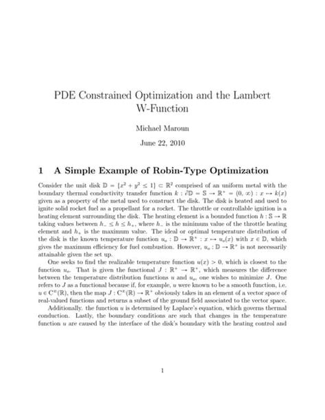 Pde Constrained Optimization And The Lambert W Function Pdf