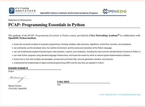Kishor Kumarr On Linkedin Cisco Pythoninstitute Programmingessentials Openedg
