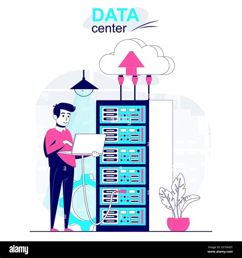 Data Center Isolated Cartoon Concept Cloud Storage And Computation Server Rack Service People