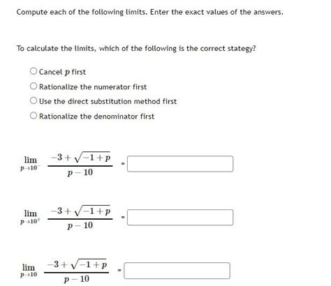 solved compute each of the following limits enter the exact